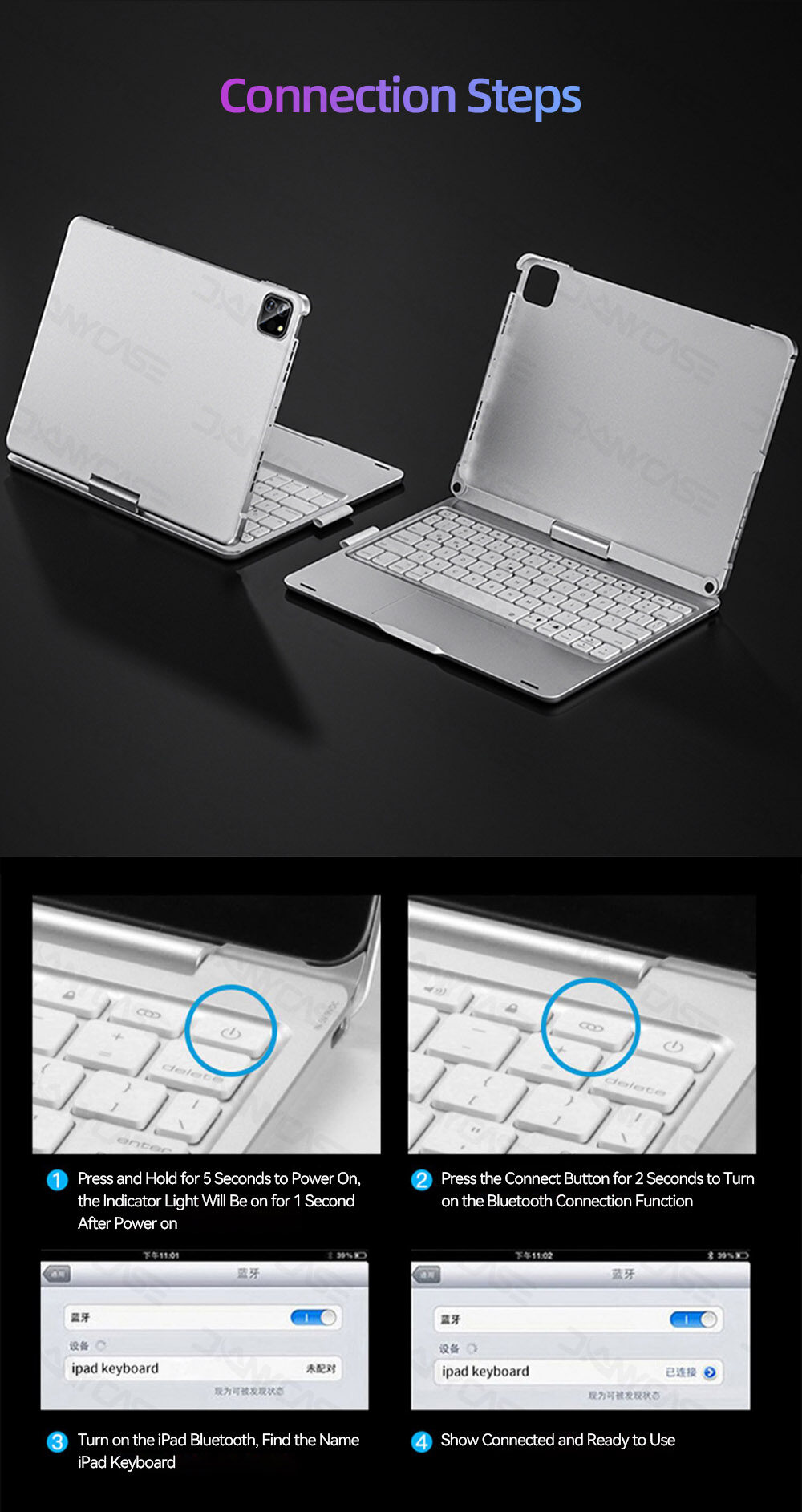 Rotating Backlit Keyboard Case for iPad 11th A16 10th 10.9" Air 6th Gen ...