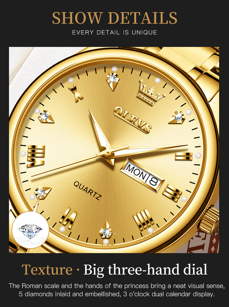 OLEVS Couple Watch Waterproof Original Quartz Luminous Calendar Fashion ...