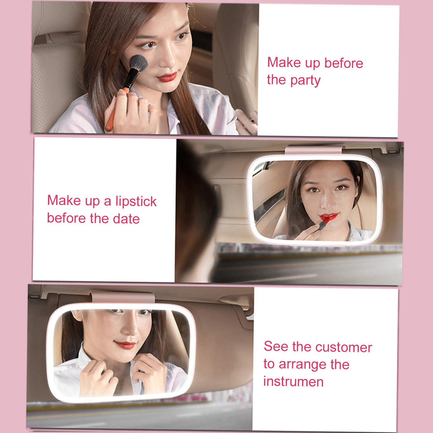 doch Car Sun Visor Mirror with LED Lights Makeup Sun-shading Cosmetic ...