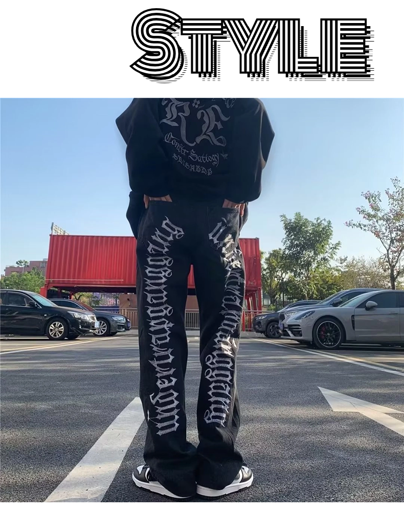 Letter Print High Street American Loose Jeans For Men Fashion Maong ...