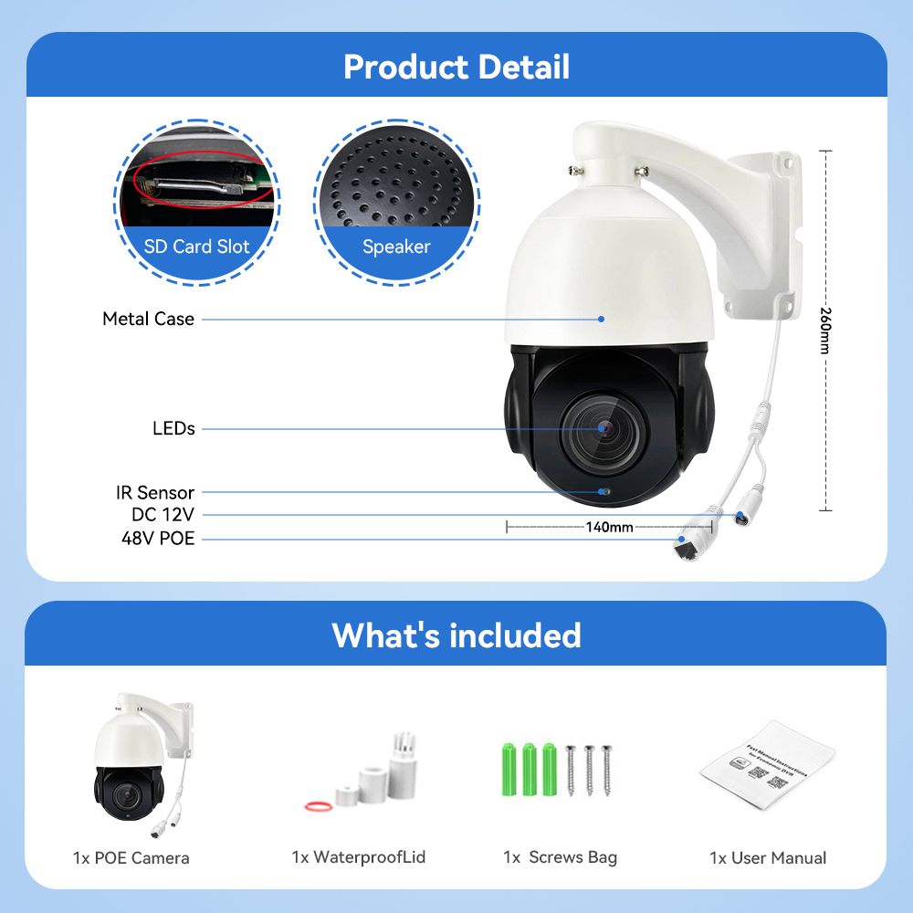 Hamrol 8MP 4K PTZ POE 48V IP Outdoor Camera 30X Zoom 360° Two Way Audio ...