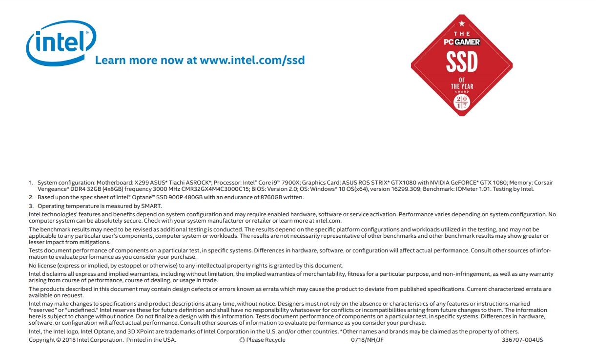 Intel Optane 900P Series 280GB HHHL AIC Pcie3.0X4 NVME 3D XPoint ...