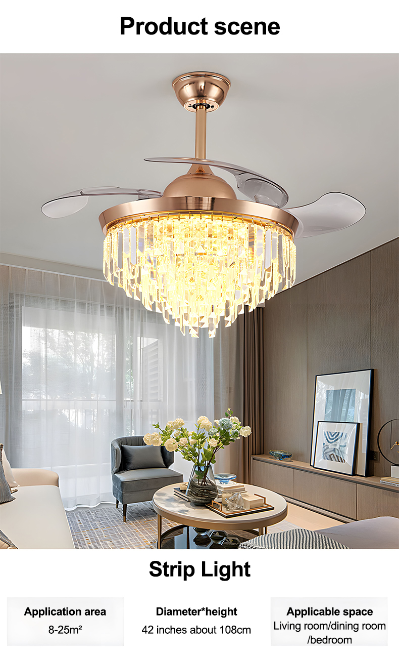 Crystal ceiling fan with led light remote retro invisible nordic modern ...