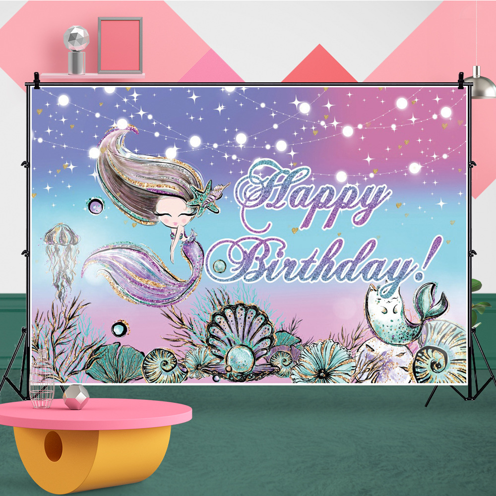120*80cm Little Mermaid Ariel Princess Backdrop Girls Birthday Party ...