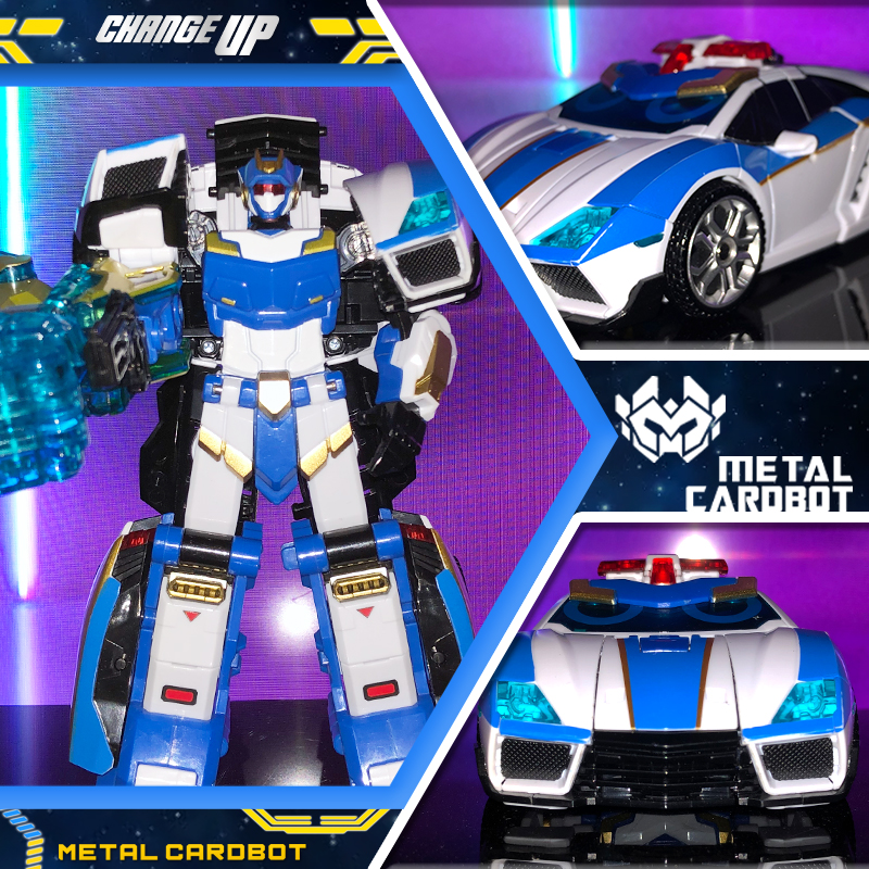 METAL CARDBOT Blue Cop Original Transforming Robot Action Figure ...