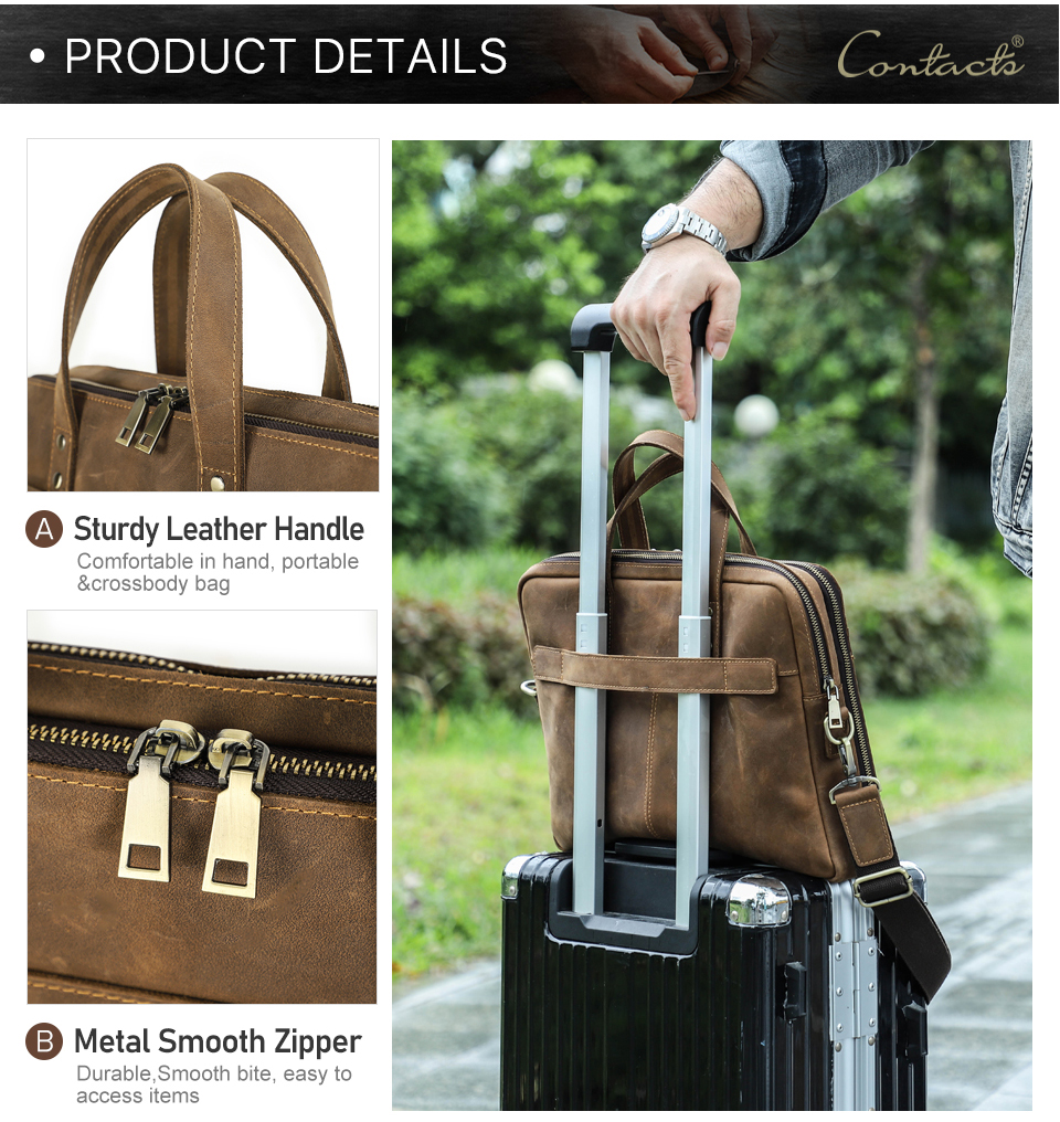 CONTACTS Genuine Leather Men Briefcase Large Laptop Bag for 14 Inch ...