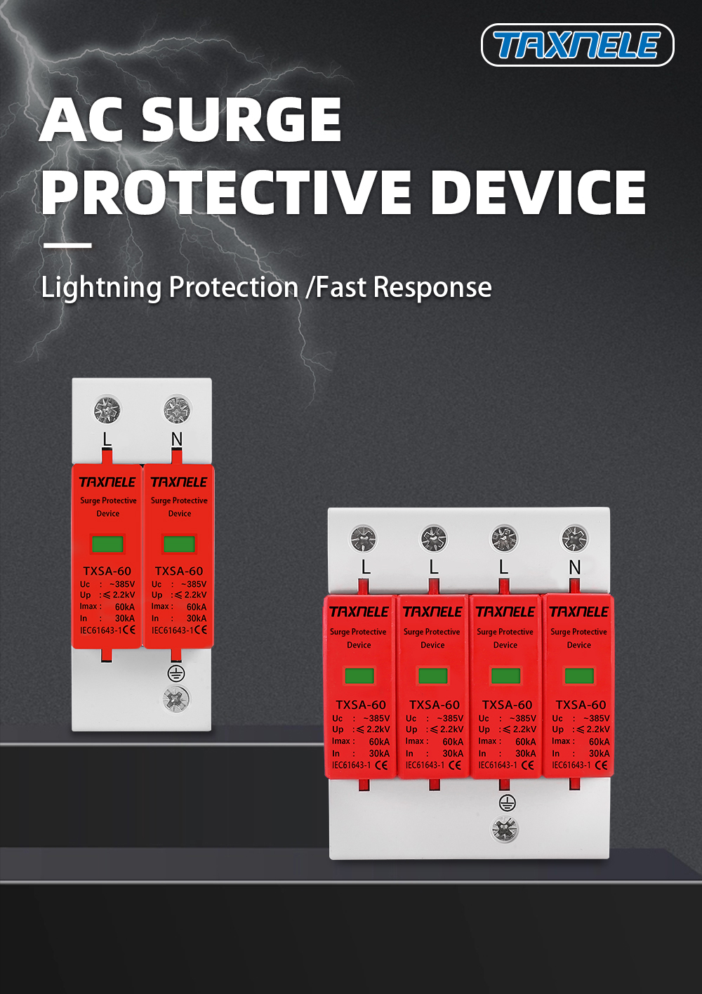 TAXNELE AC SPD Din rail 20KA 40KA 275V 385V Lightning Surge Protector Low-voltage Arrester ...