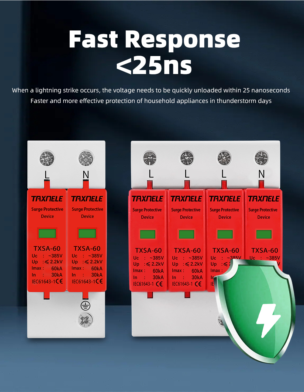 TAXNELE AC SPD Din rail 20KA 40KA 275V 385V Lightning Surge Protector Low-voltage Arrester ...