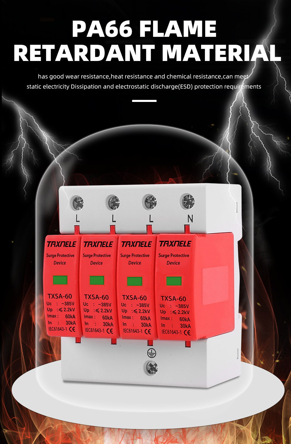TAXNELE AC SPD Din rail 20KA 40KA 275V 385V Lightning Surge Protector Low-voltage Arrester ...