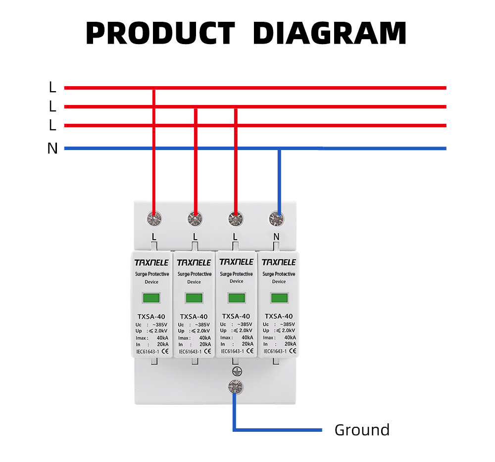 TAXNELE AC SPD Din rail 20KA 40KA 275V 385V Lightning Surge Protector Low-voltage Arrester ...