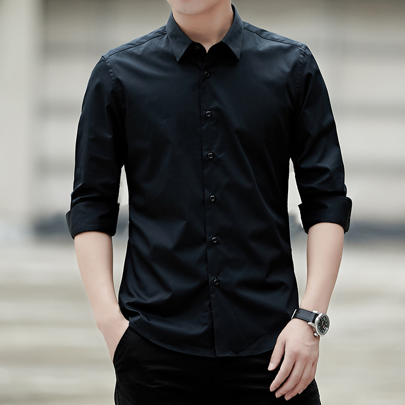 EVANTHE Korean Fashion Men Shirt Long Sleeve Shirt Plus Size Business Formal Polo Shirt Men ...