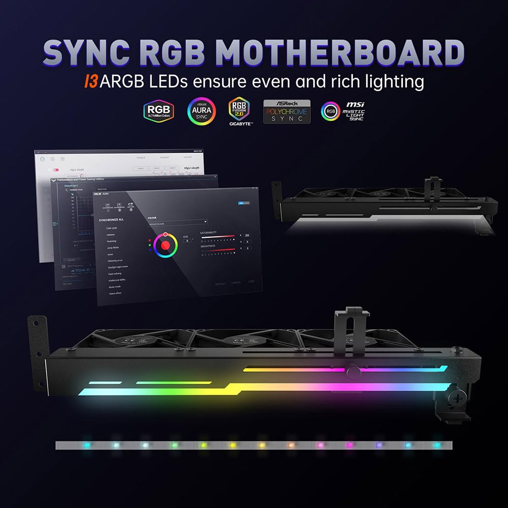 Graphics Card Cooler with ARGB 5V 3Pin LED and Three 80mm Fans, RGB LED ...