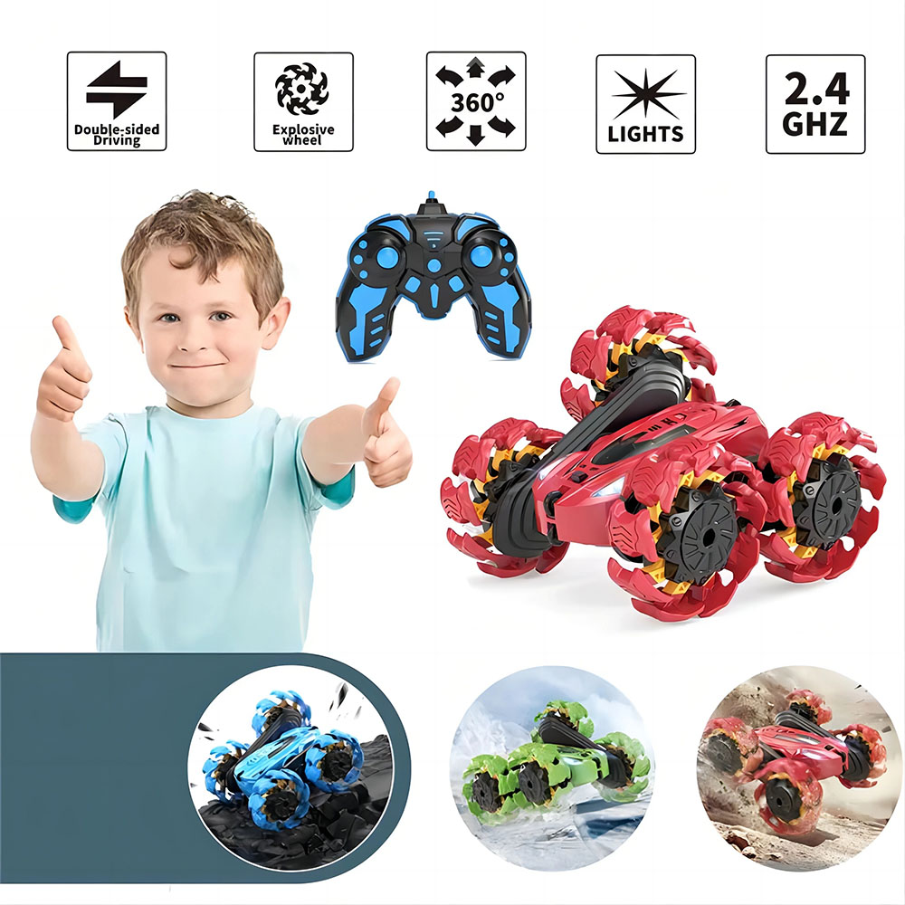 2023 RC Explosive Wheel Stunt Car Children Double Sided Flip 2.4G ...