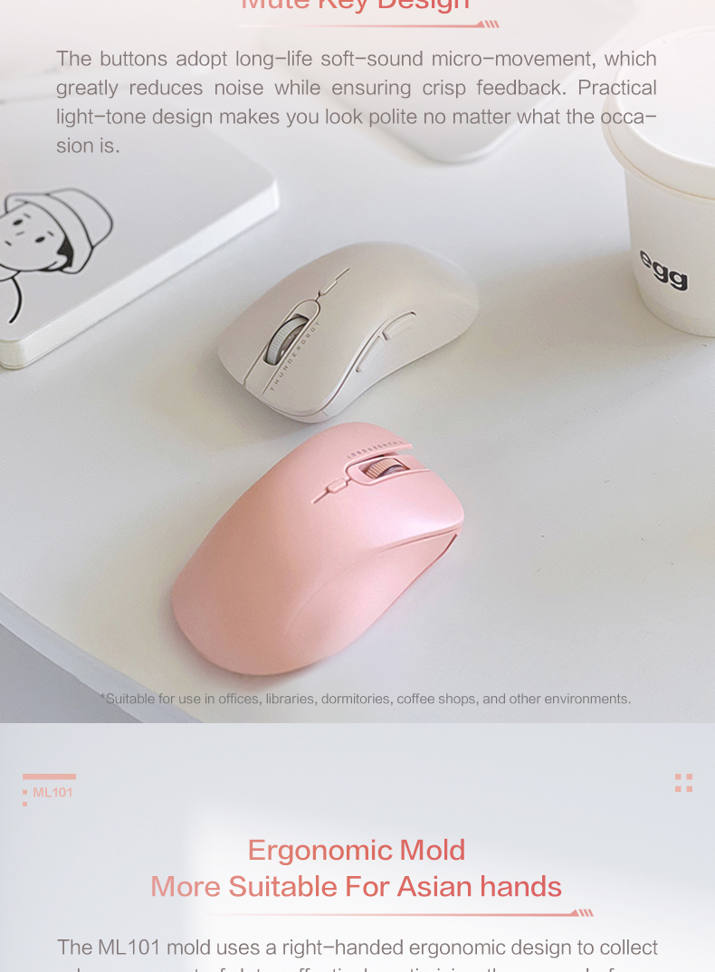 Thunderobot ML101 Wireless Mouse Noise Reduction 2.4G with USB Nano Receiver 1600 DPI 6 Buttons ...