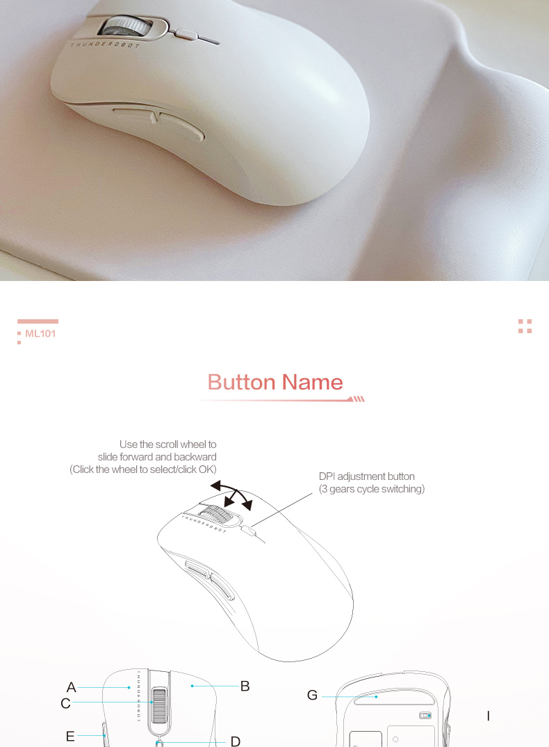 Thunderobot ML101 Wireless Mouse Noise Reduction 2.4G with USB Nano Receiver 1600 DPI 6 Buttons ...