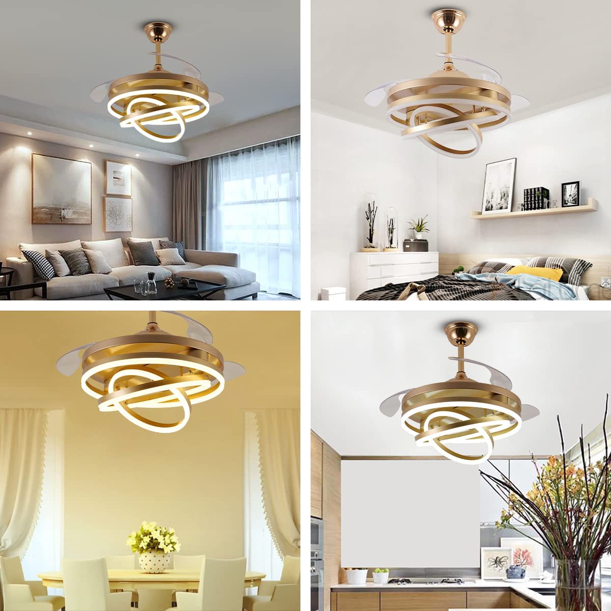 GOGEOUS 42inch Ceiling Fan With Light Remote Industrial Led Chandelier ...