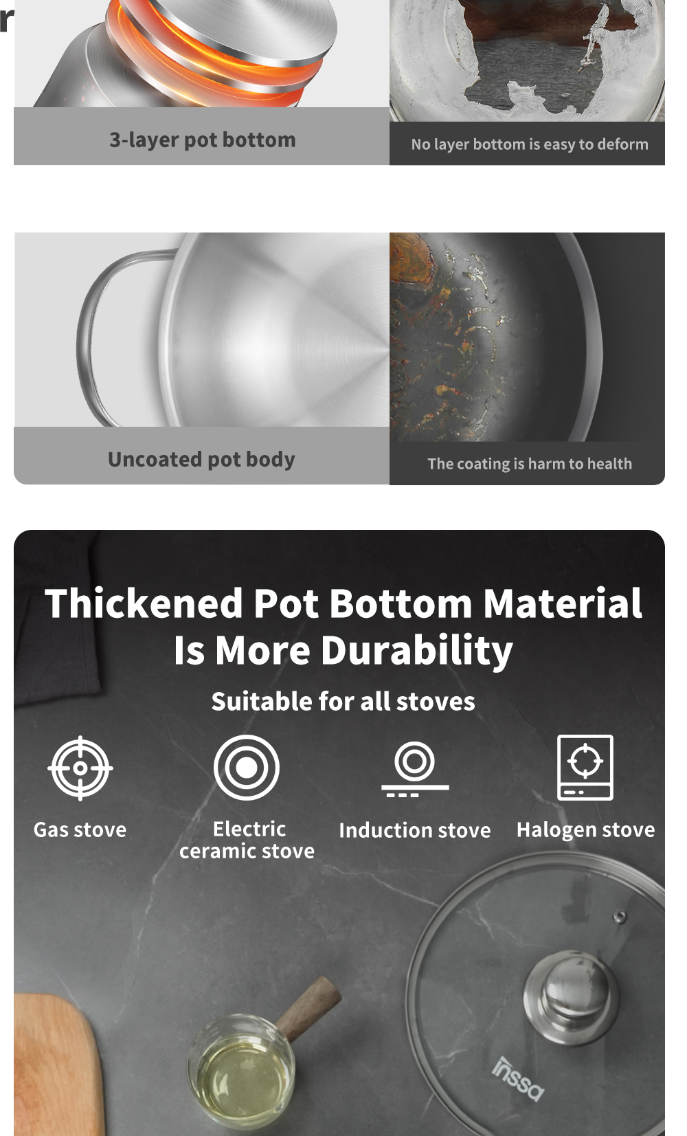 Simplus Stainless Steel Stockpot with Glass Lid Soup Pot Food Grade ...