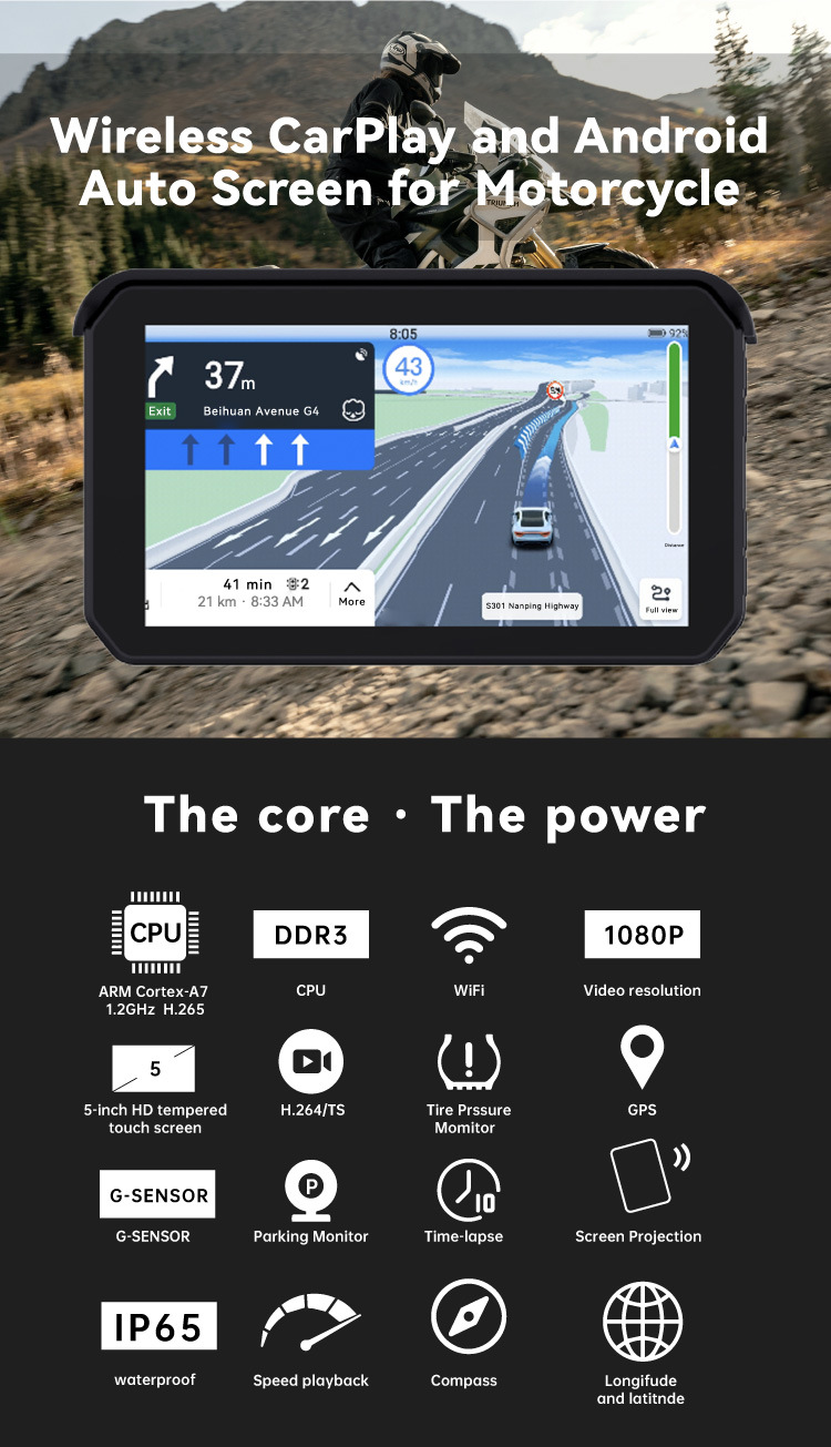 5 Inch GPS Screen Monitor Audio Recording Wireless Carplay Android Auto ...