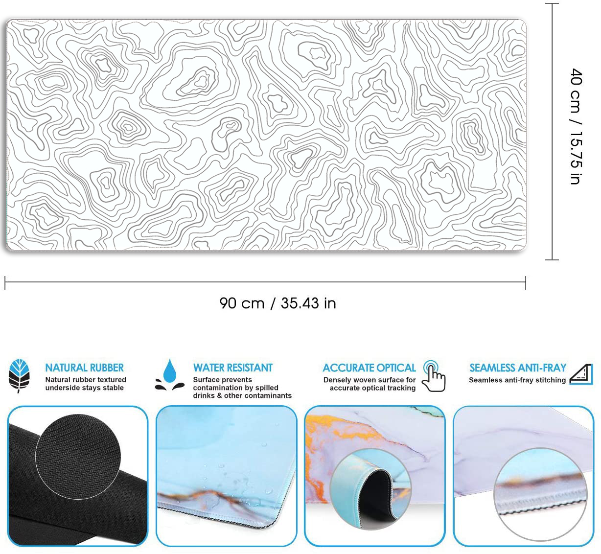 White Topographic Mousepad Extended Game Mousepad leaf Large Gaming ...