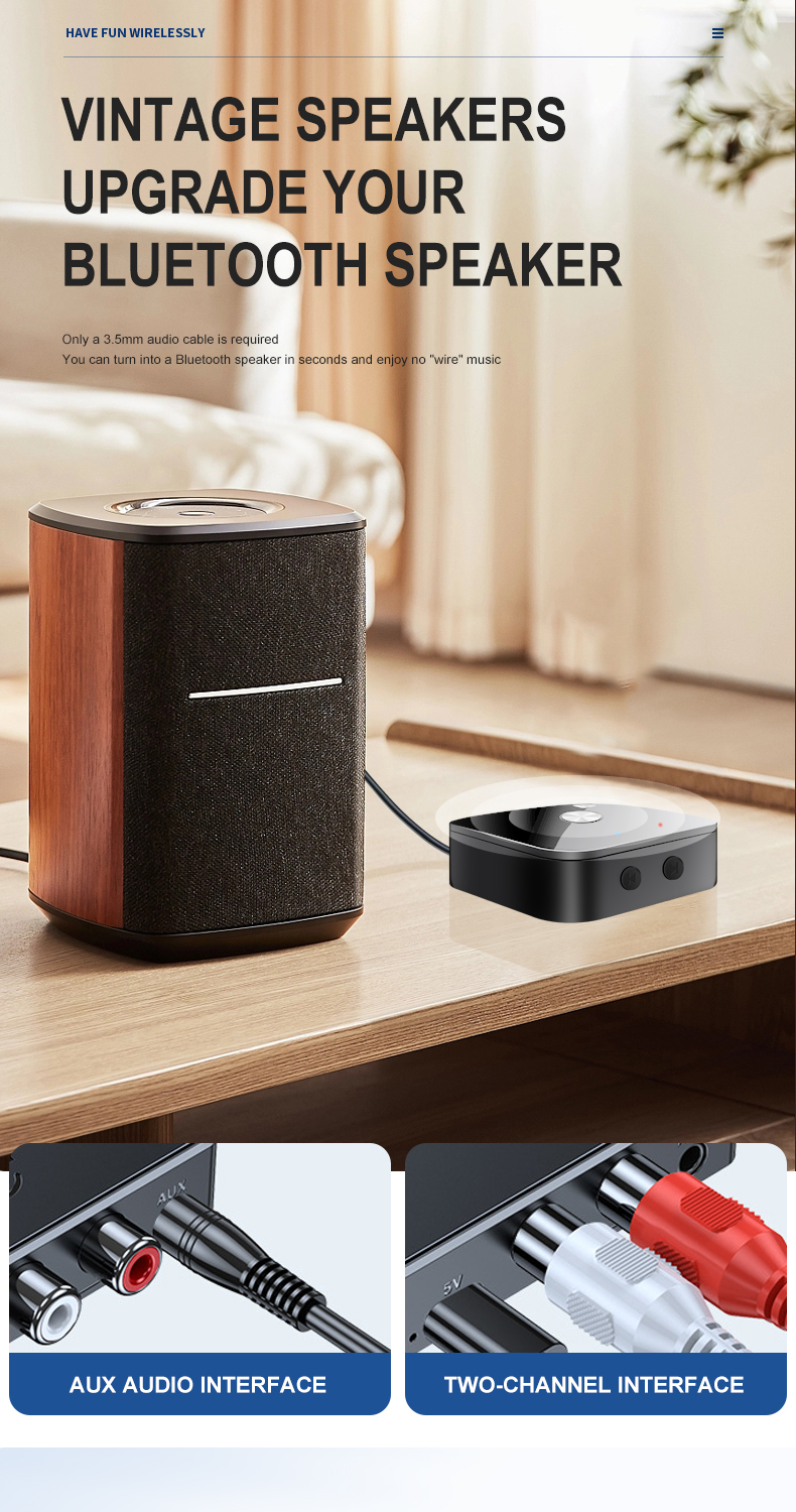 New T68 NFC Bluetooth 5.3 Receiver Car Stereo AUX 3.5mm Jack RCA Optical Bluetooth Audio ...