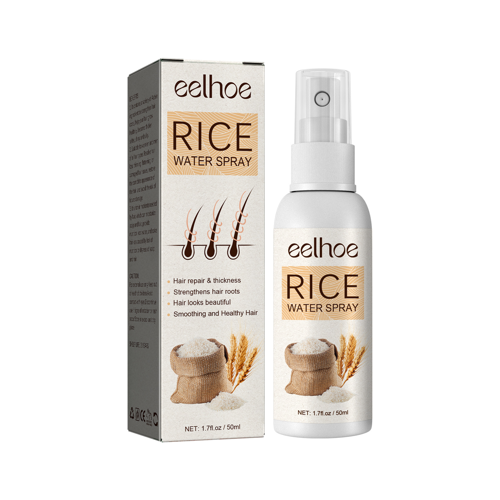 EELHOE Rice Water Spray 50ml Rice Water Hair Growth Spray Strengthen ...