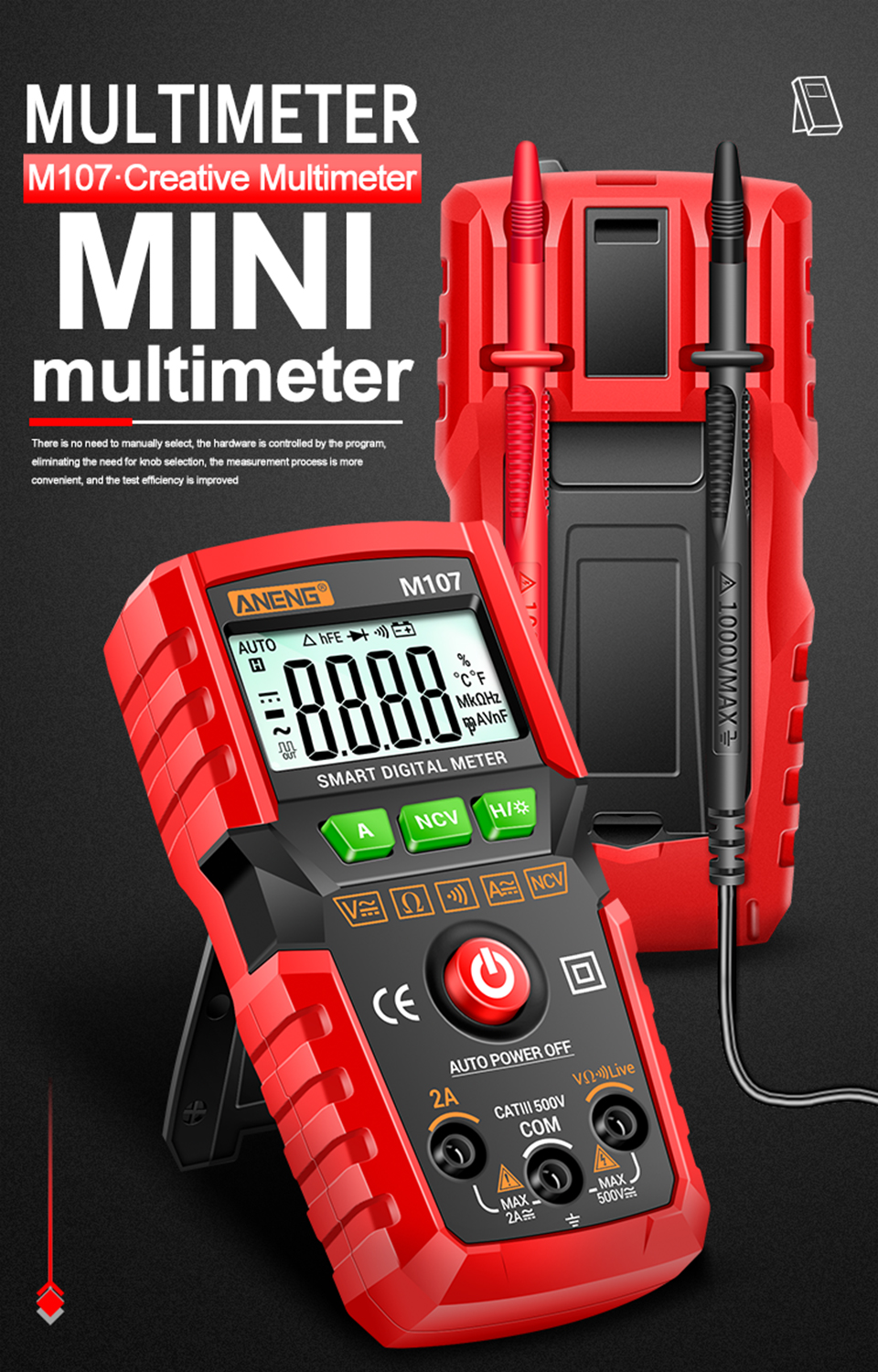 ANENG M107/M108 High Precision 4000 Counts Smart Digital Multimeter LCD Resistance NCV Portable ...
