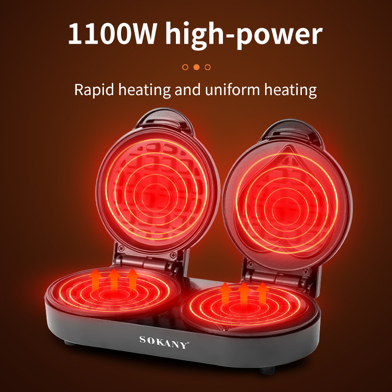 Sokany waffle Maker Non-Stick Double Disk Heart Shaped Mini Waffle ...