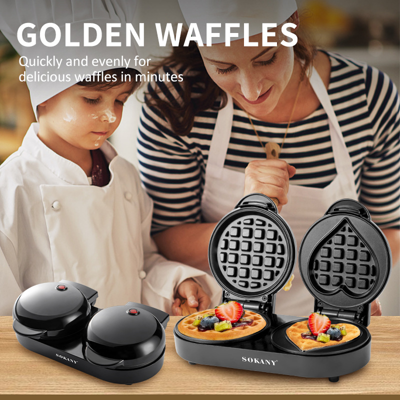 Sokany waffle Maker Non-Stick Double Disk Heart Shaped Mini Waffle ...
