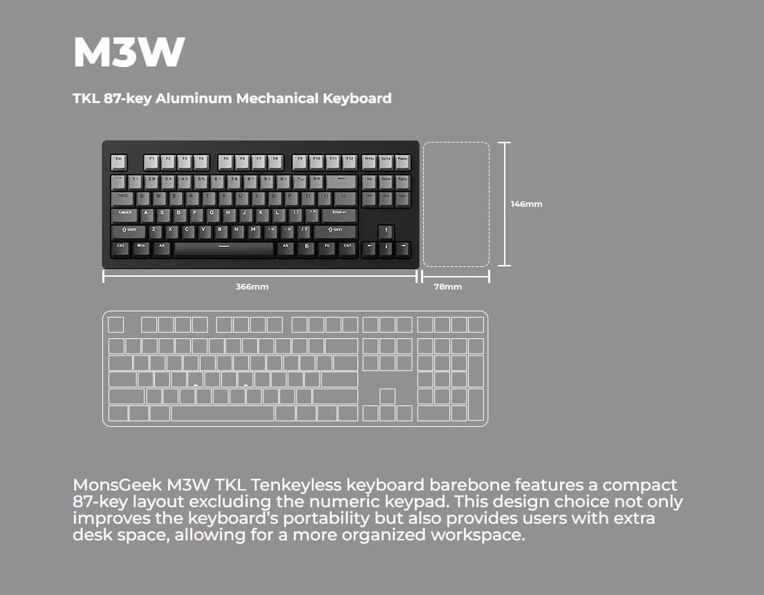 MonsGeek M3W RGB Hot-swappable Wireless Mechanical Keyboard, South ...