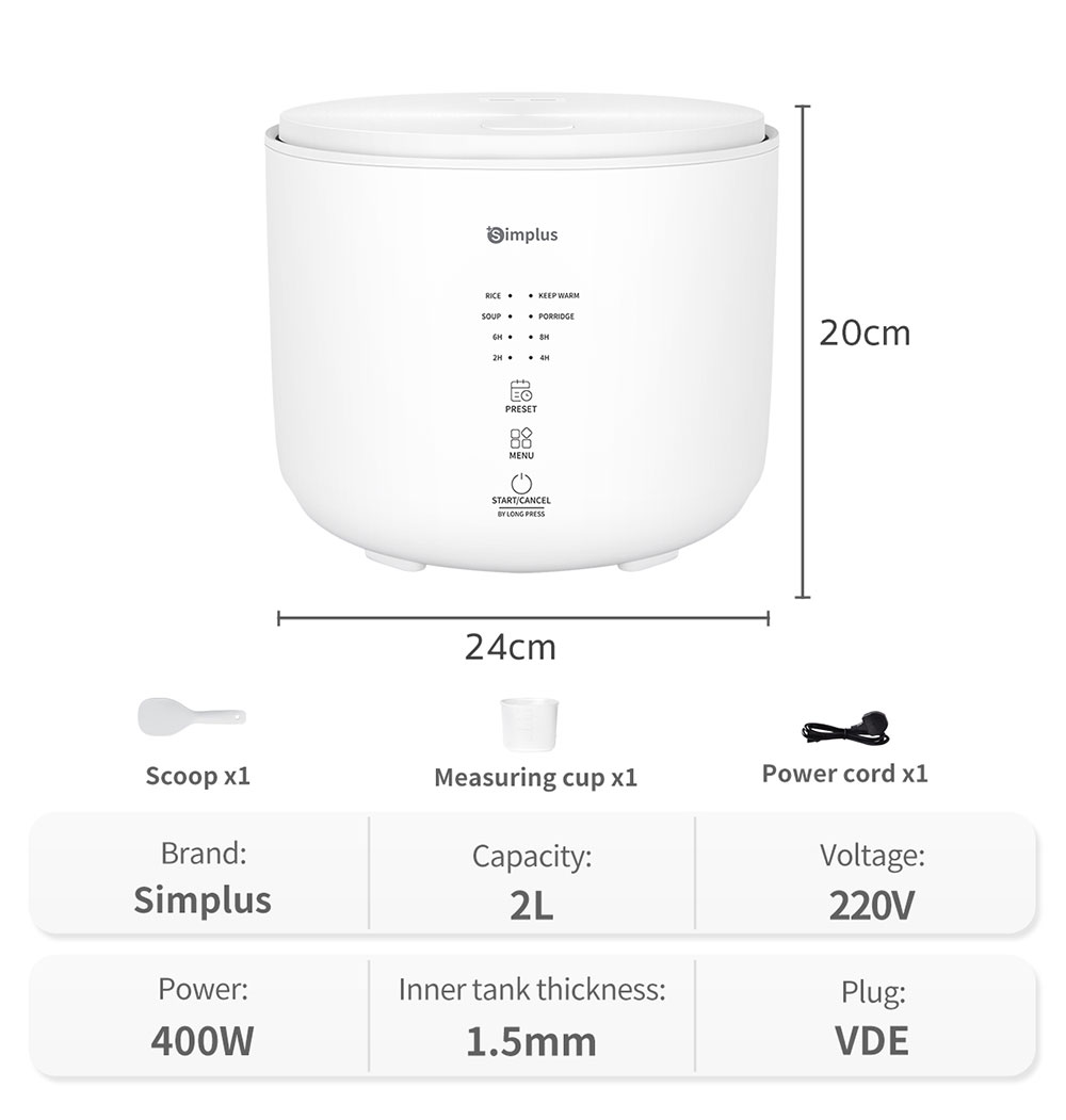 Simplus Electric Rice Cooker Desugar Multifunctional Nonstick Pan 24H Keep Warm & 4 Cooking ...