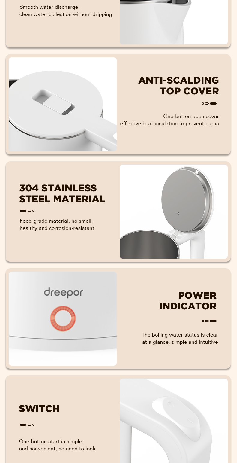 Dreepor 2-2.3L Electric Kettle Stainless Kettle Double Layer anti ...