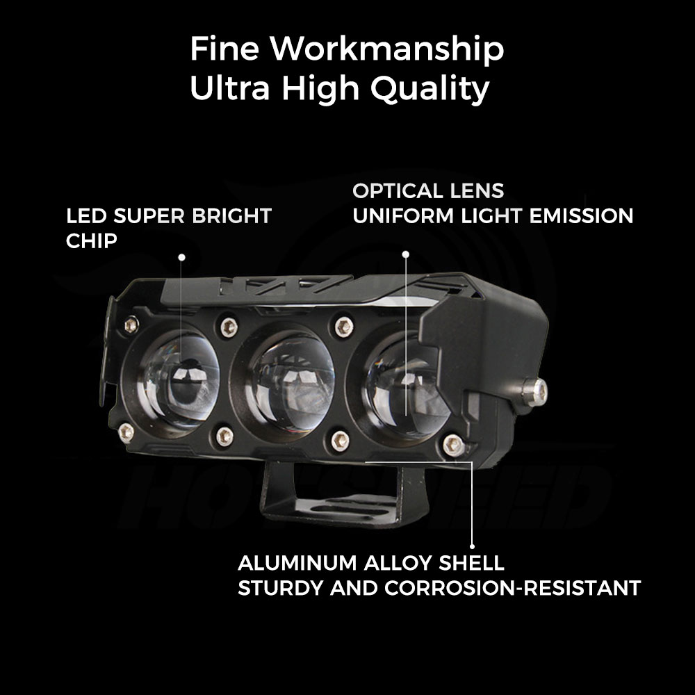 HOTSPEED Tri-Star LED Mini Driving Light For Motorcycle Super Bright Headlight Waterproof Fog ...