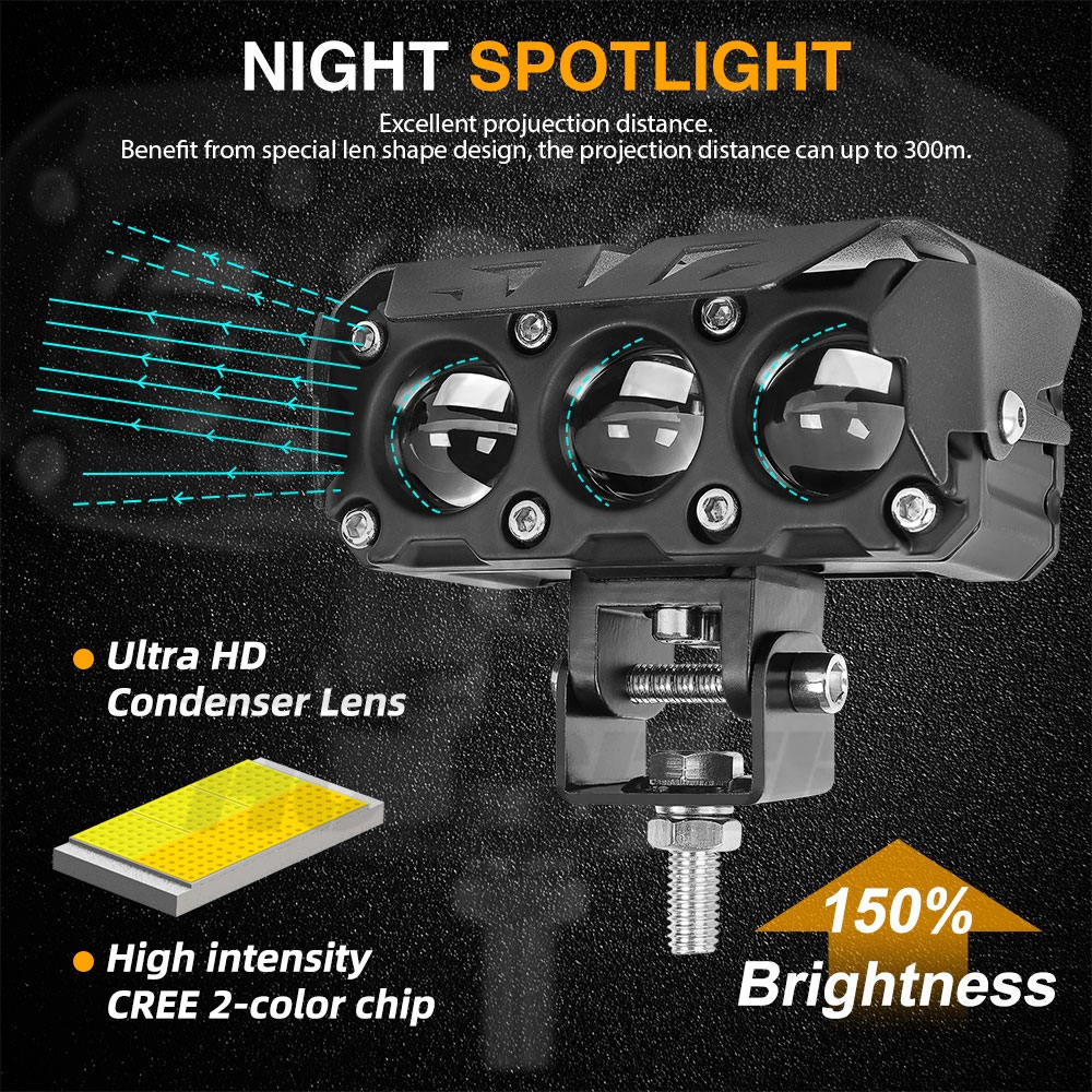 Hotspeed Tri Star Led Mini Driving Light For Motorcycle Super Bright