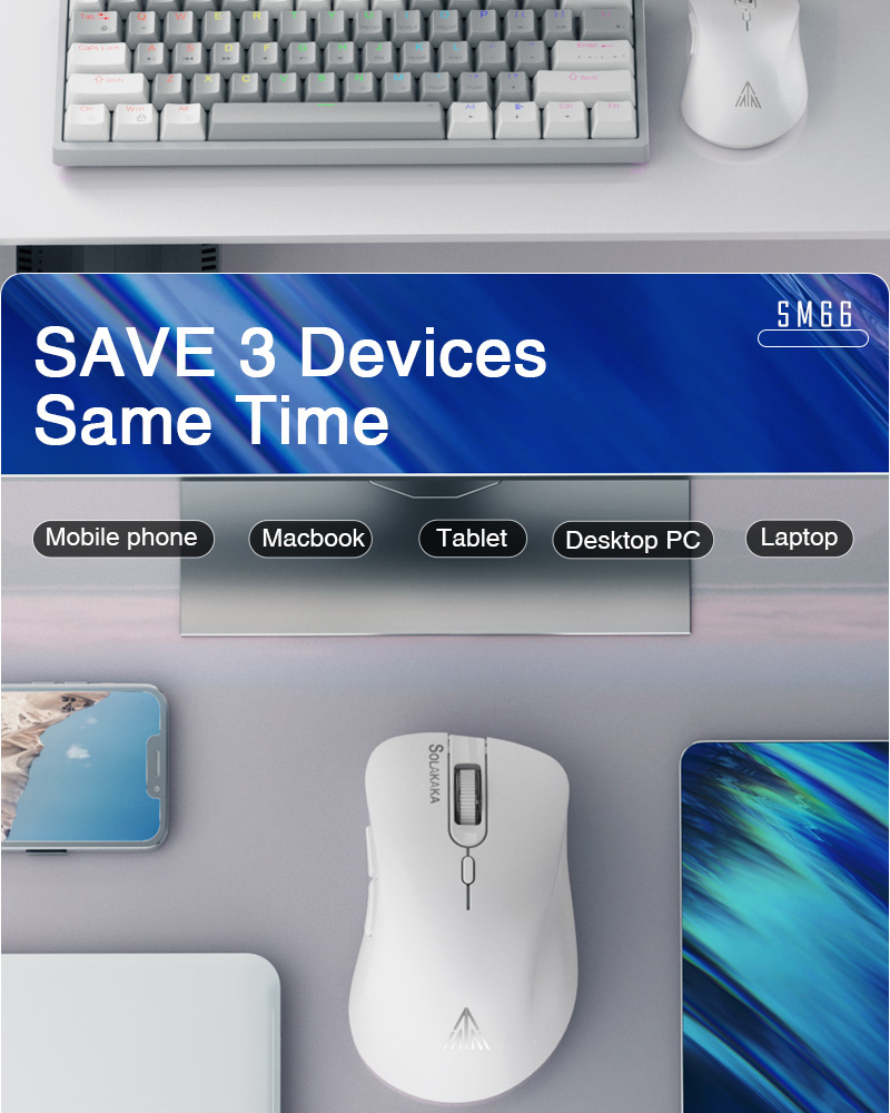 SOLAKAKA SM66 Wireless Mouse Bluetooth/2.4G 400mAh Battery With 6-speed ...
