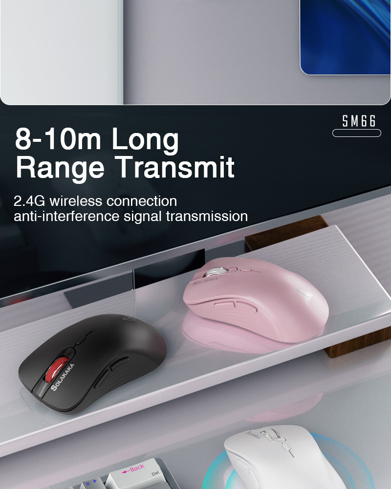 SOLAKAKA SM66 Wireless Mouse Bluetooth/2.4G 400mAh Battery With 6-speed ...