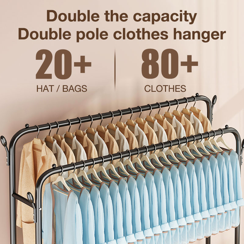 Clothes Rack Floor-Standing Clothes Rack Double Rod Bottom Storage Coat ...