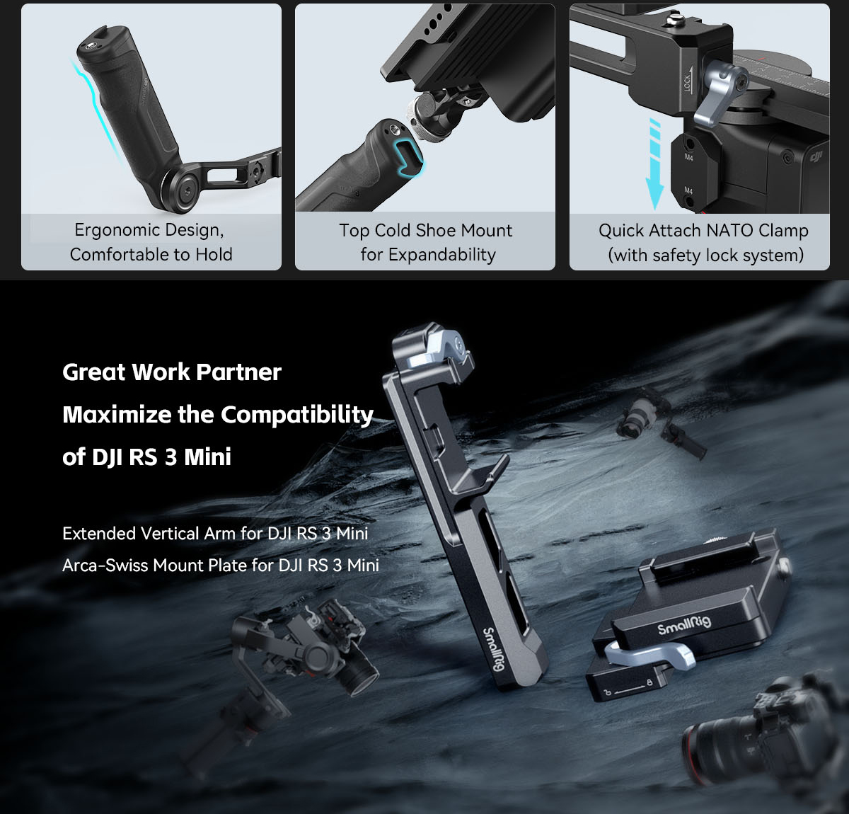 SmallRig RS3/RS3 Mini Adjustable Handle Sling Handgrip for DJI RS 3/RS 3 Mini Gimbal Handheld ...