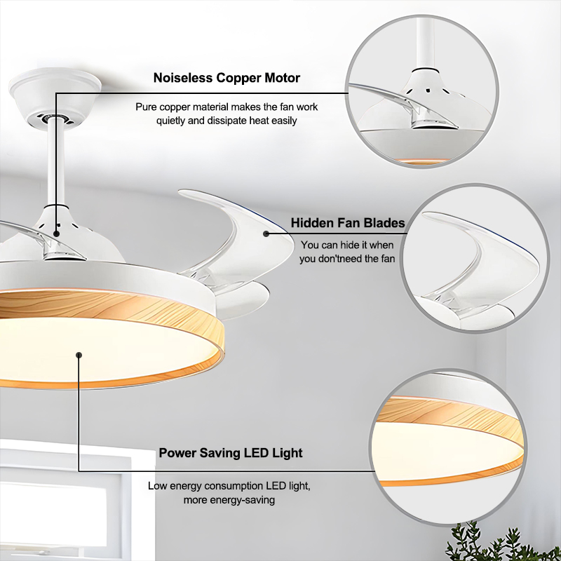 GOGEOUS 42inch Ceiling Fan With Light Nordic Modern Led 3 Color Lights ...