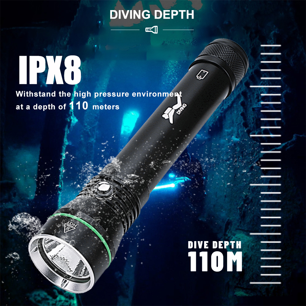Diving flashlight P50 LED strong light 110 meters underwater 3 modes ...
