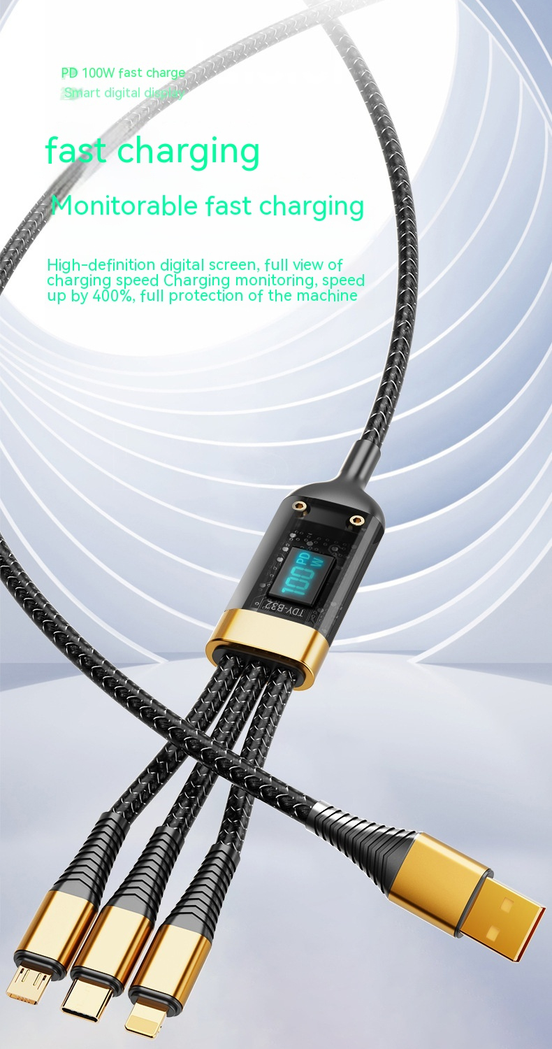 100W Intelligent Digital Display Charging Cable Visible Power 3 In 1 ...