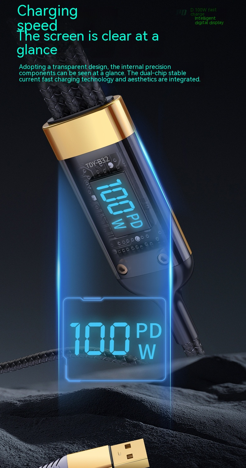100W Intelligent Digital Display Charging Cable Visible Power 3 In 1 ...