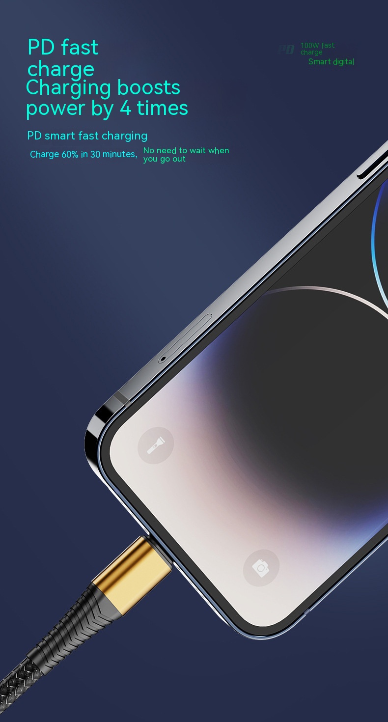 100W Intelligent Digital Display Charging Cable Visible Power 3 In 1 ...