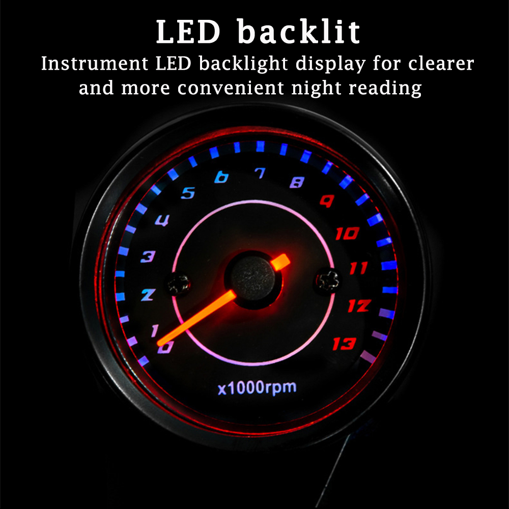 HIFAST 12V Universal Motorcycle RPM Gauge LED Tachometer Tacho Gauge ...