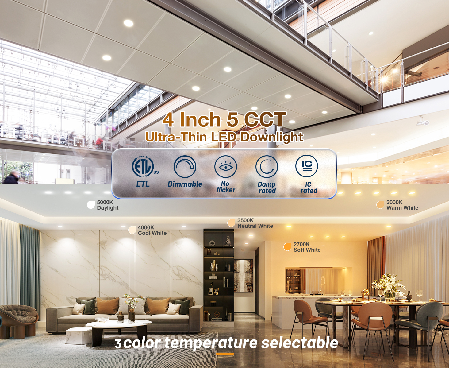 Eone Home Ultra Thin Pin Light Led Ceiling Light Tri Color Recessed ...