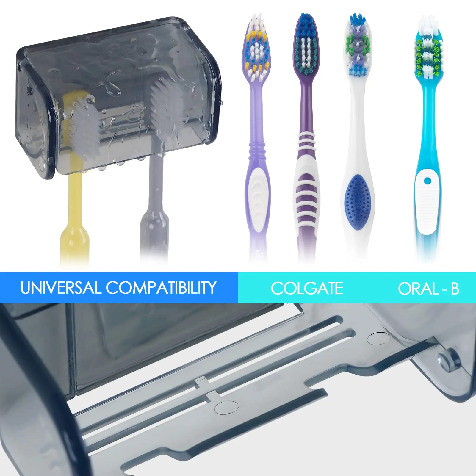 Toothbrush Holder Wall Mounted with Cover 2 Slots Toothbrush Storage ...