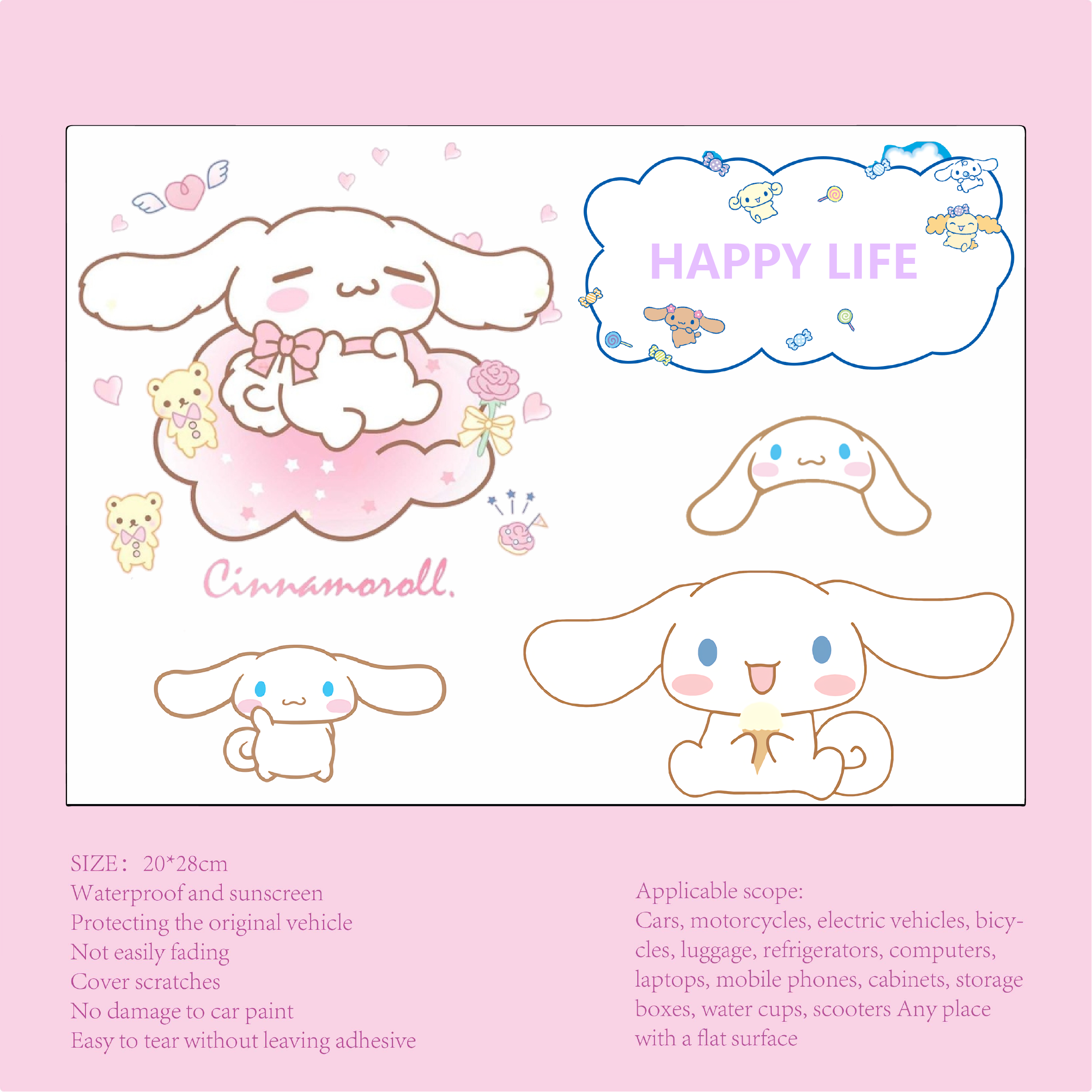 HL Sanrio decorative car stickers are waterproof, cartoon big eared dog ...