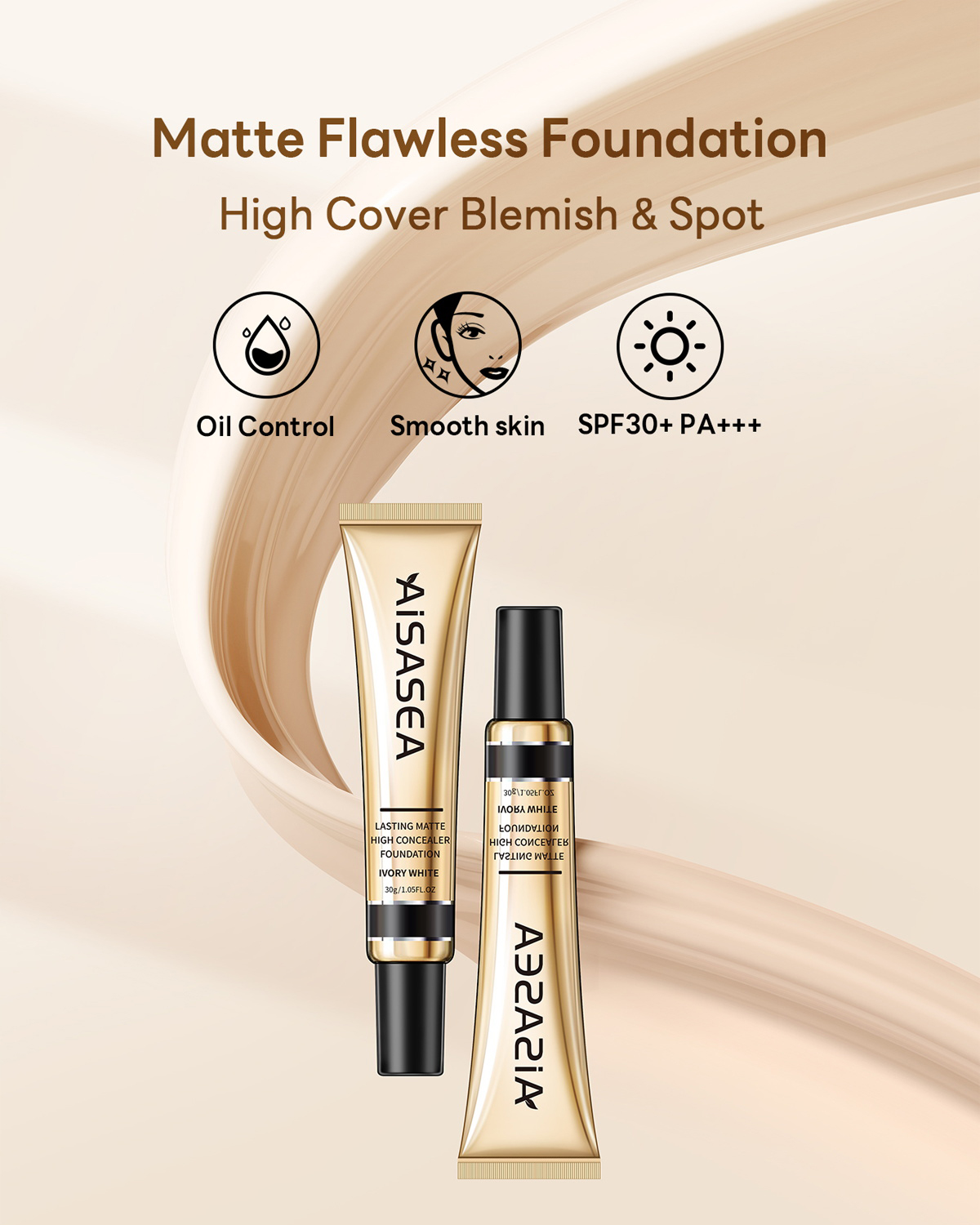 AISASEA FDA Lasting Matte High Concealer Foundation SPF30 PA+++ bb ...