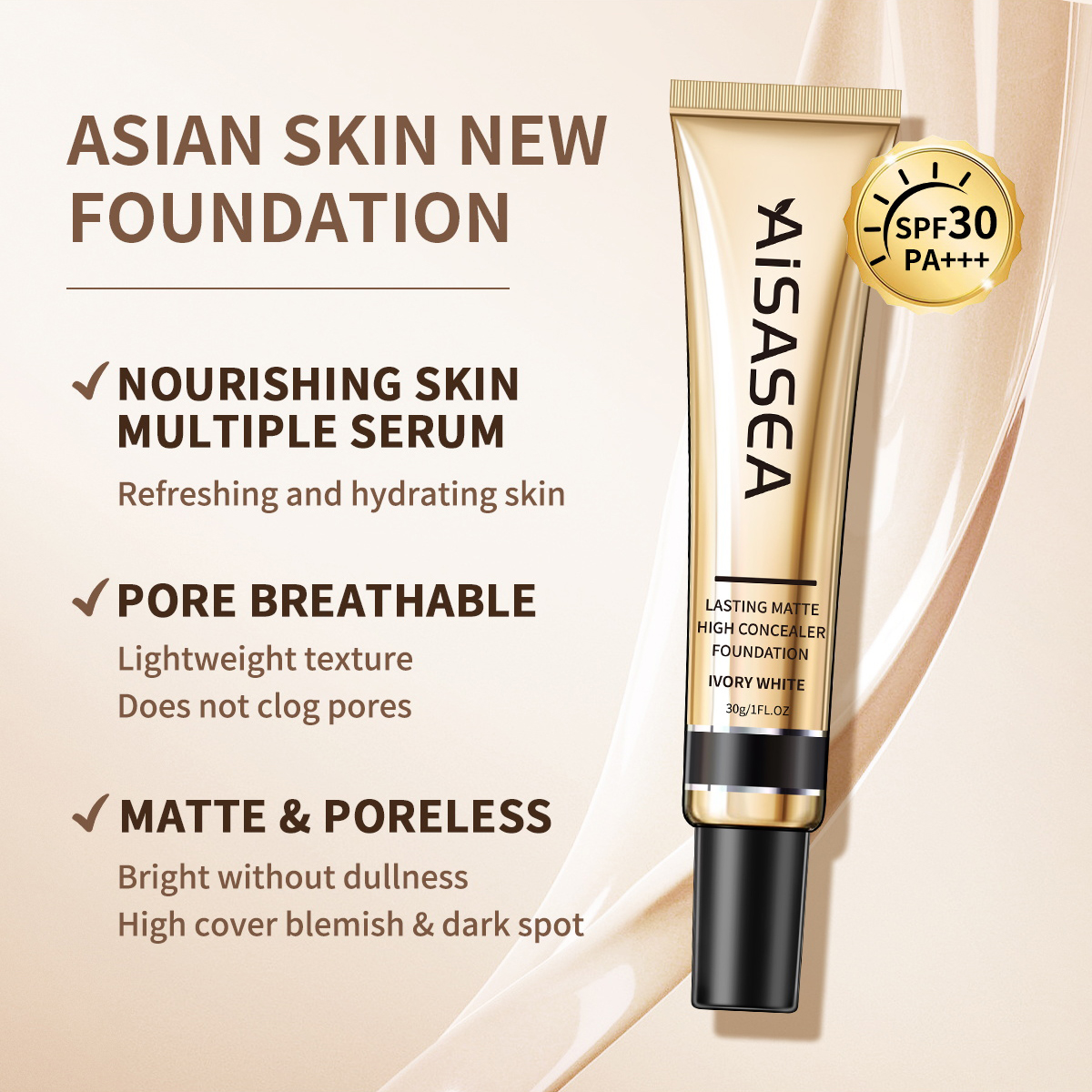 AISASEA FDA Lasting Matte High Concealer Foundation SPF30 PA+++ bb ...