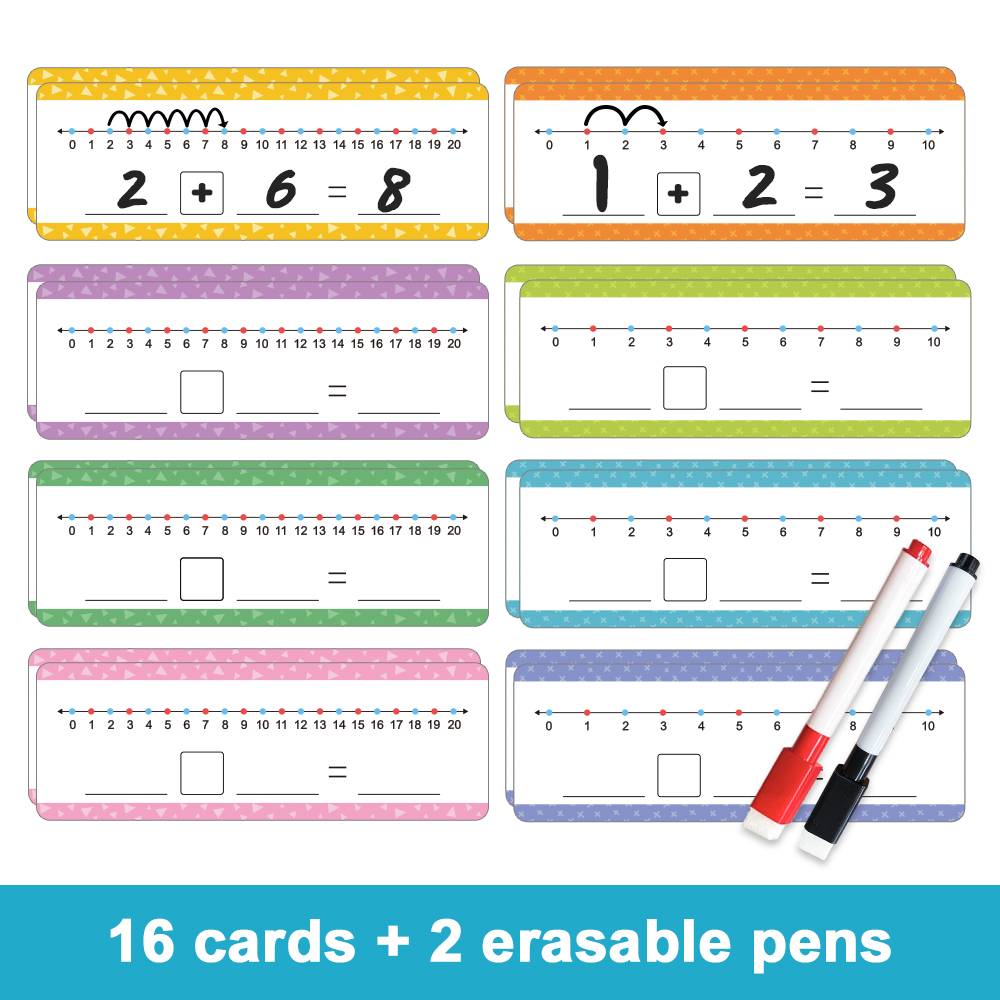 16 Pcs Math 0-20 Addition & Subtraction Dry Erase Number Line Flash ...