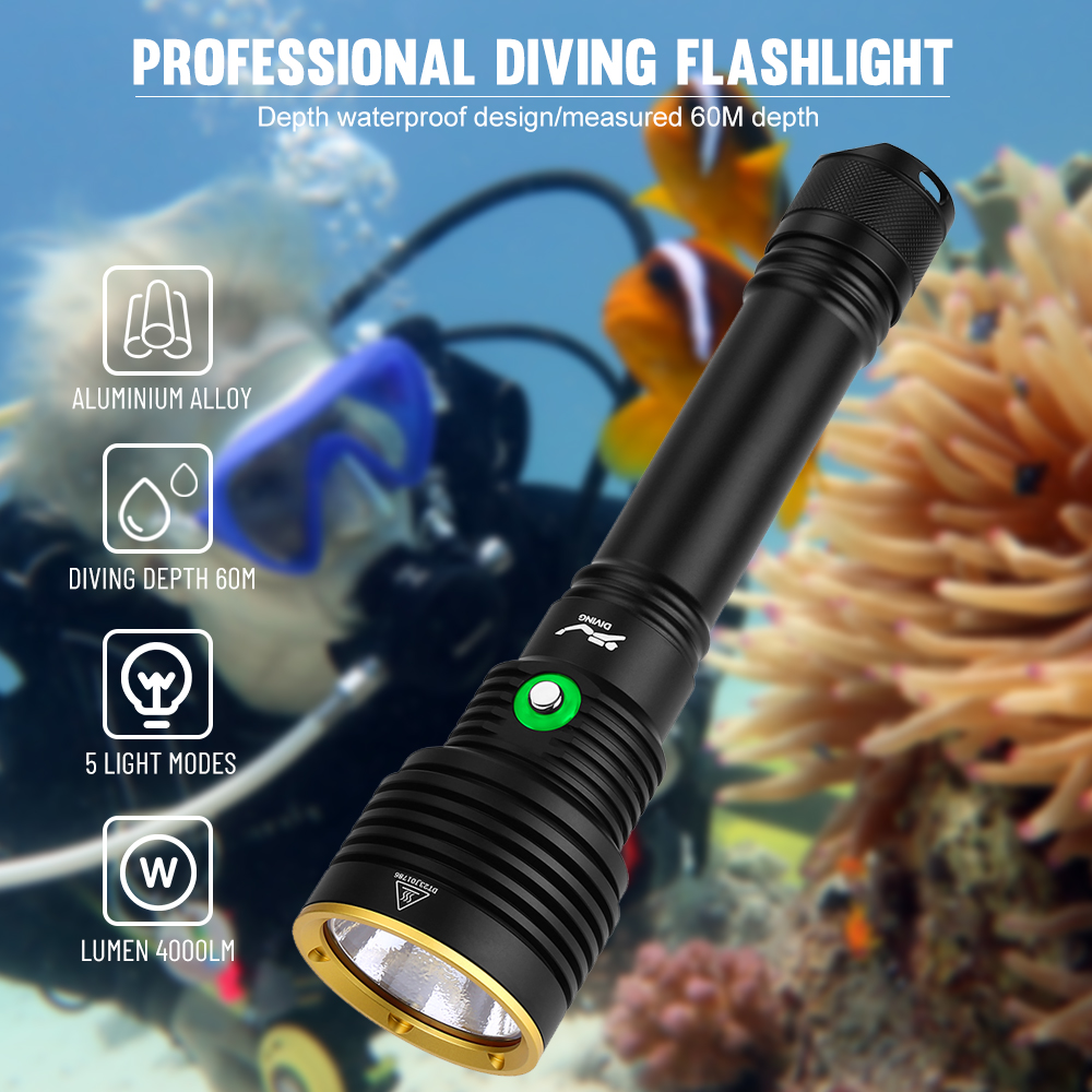 Asafee4000lm M63 Super Bright XHP70 LED Diving Flashlight Underwater ...